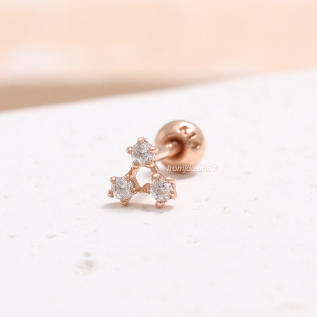 14K 18K Solid Gold Triple CZ, Moissanite, Lab or Genuine Diamond Accent ...