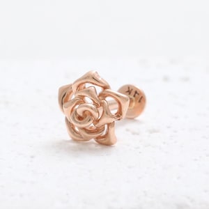 14K 18K Solid Gold Small or Large Rose Flower Ear Stud Cartilage Tragus ...