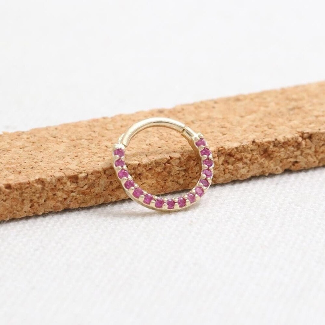 14K 18K Solid Gold Ruby Color CZ or Genuine Ruby Micro Pave Ear Clicker ...