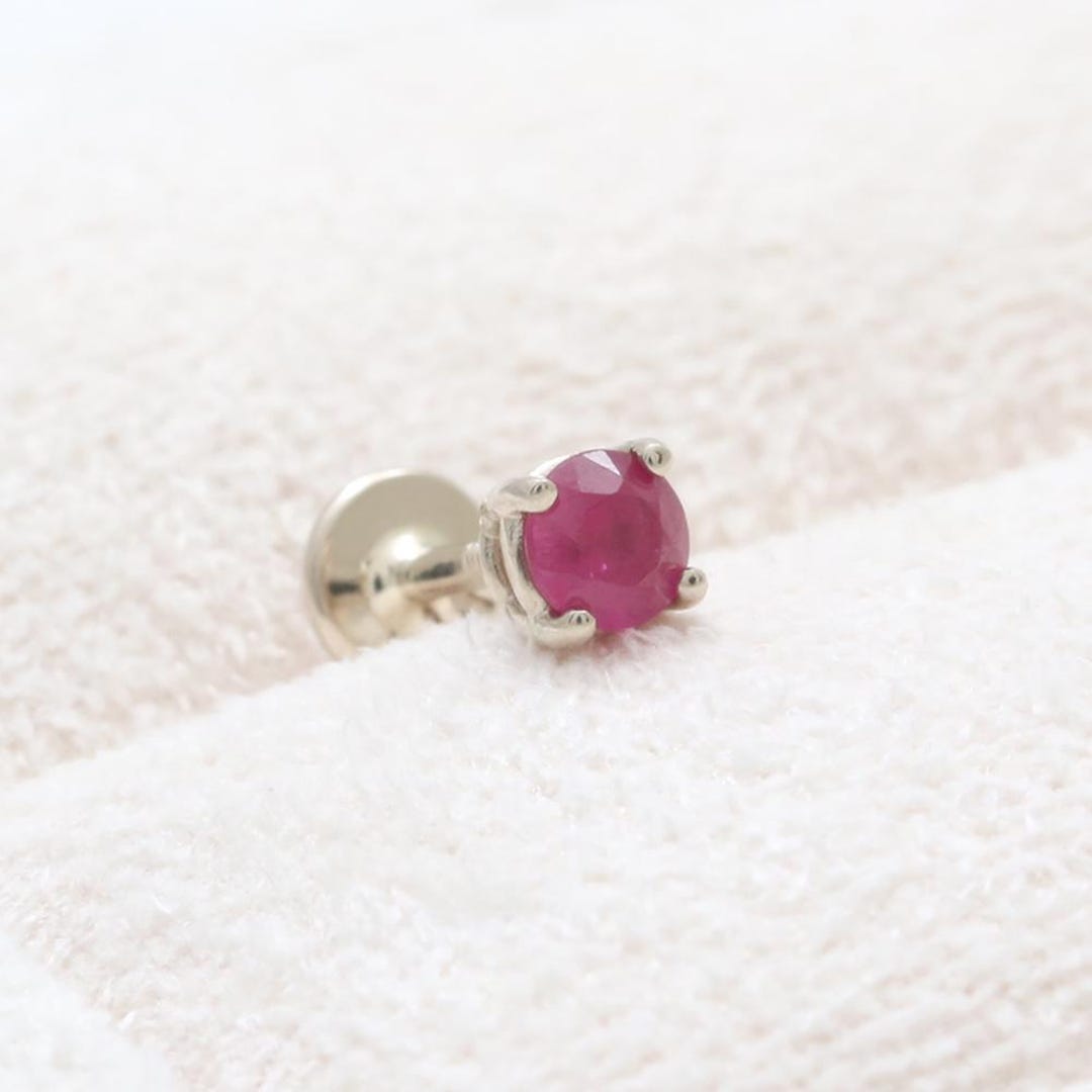 14K 18K Solid Gold 2.5mm, 3mm or 4mm Genuine Ruby 4 Prongs Setting Stud ...