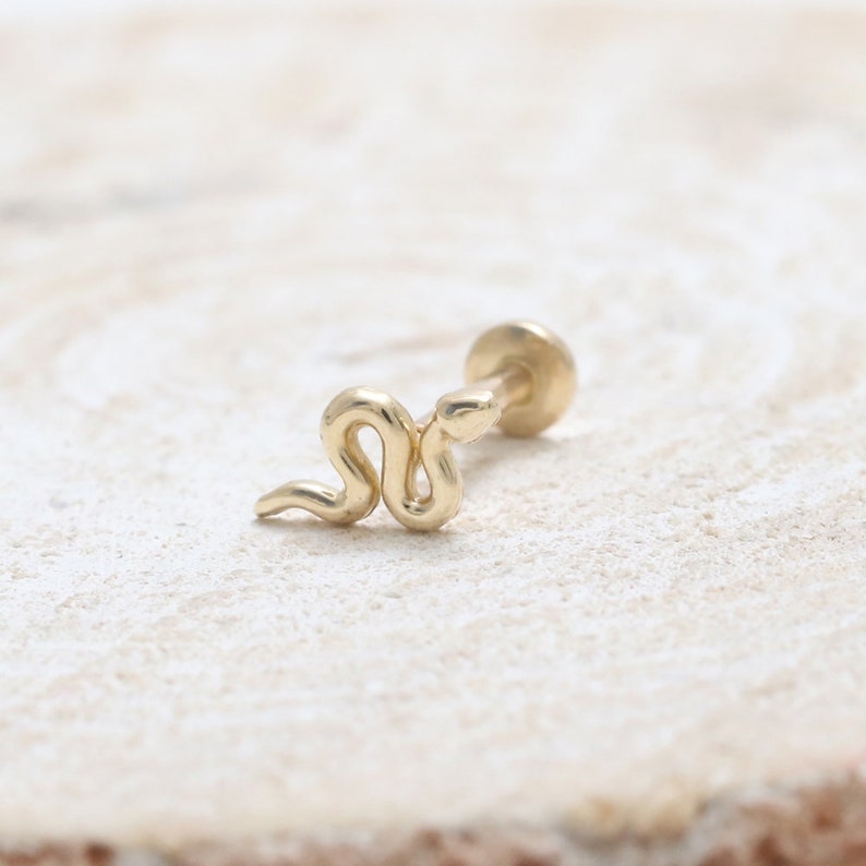 14K Solid Gold Tiny Snake Ear Stud Cartilage Tragus Helix - Etsy