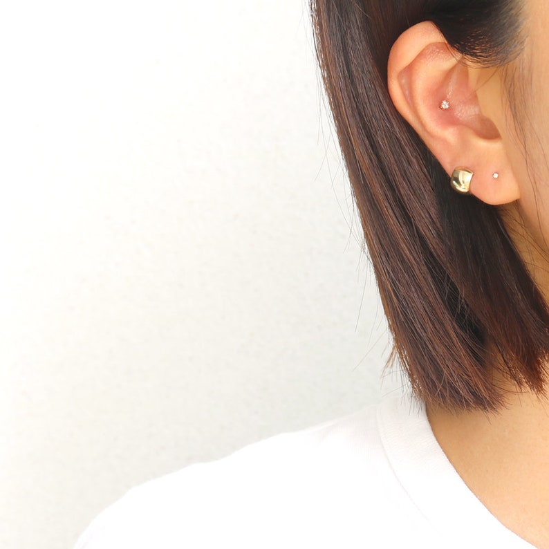 14K 18K Solid Gold Various Widths Minimalist Round Tube Ear Hoop Stud ...