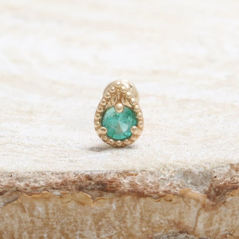14K 18K Solid Gold 0.1ct Natural Emerald Teardrop Shaped Ear | Etsy