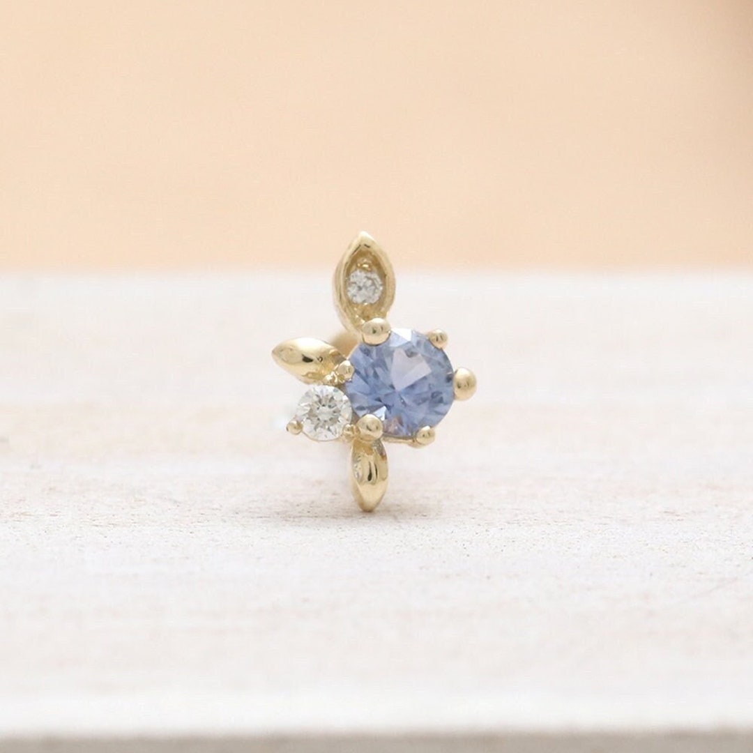 14K Solid Gold Various Color Genuine Sapphire & Diamonds Elf Leaf Ear ...