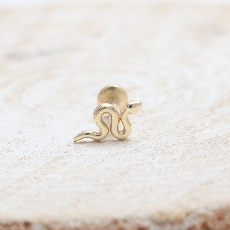 14K Solid Gold Tiny Snake Ear Stud Cartilage Tragus Helix - Etsy
