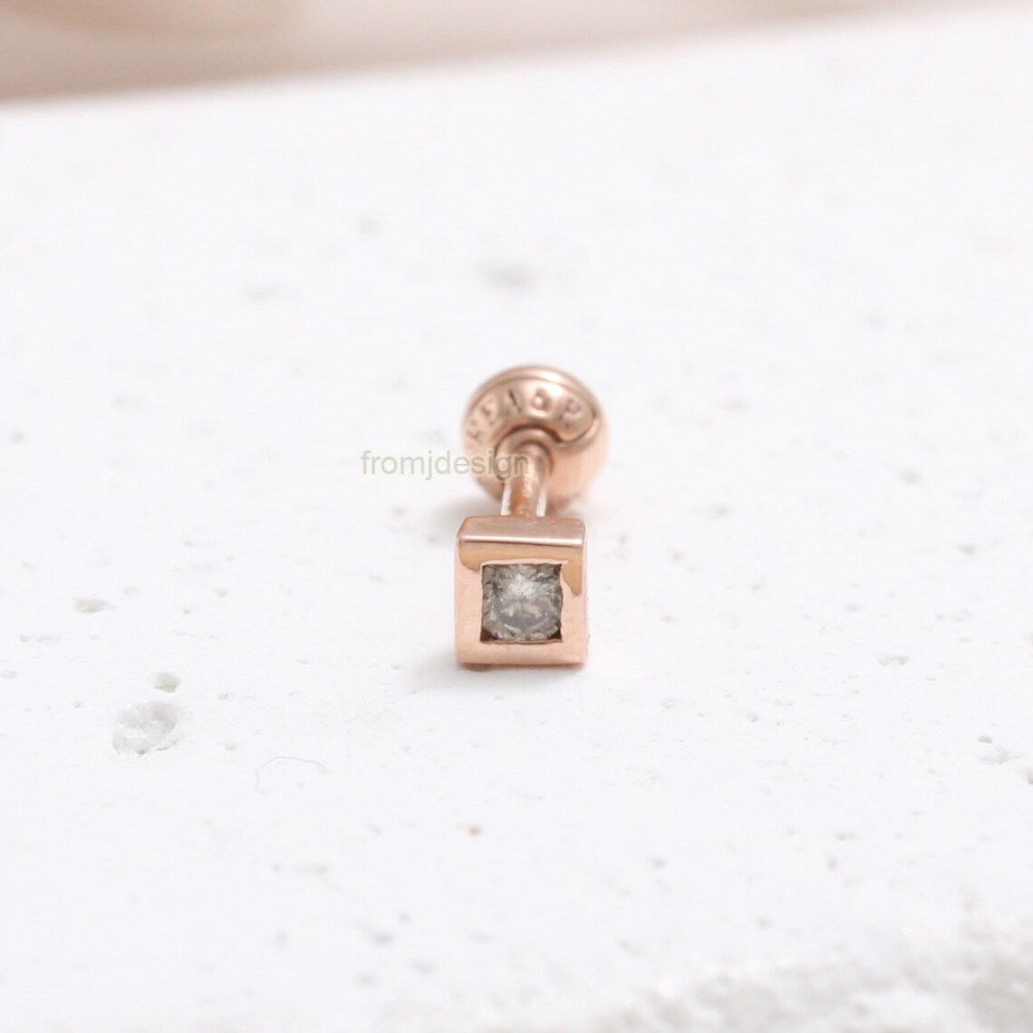 14K 18K Solid Gold Genuine Cognac Diamond Tiny Cube Stud | Etsy