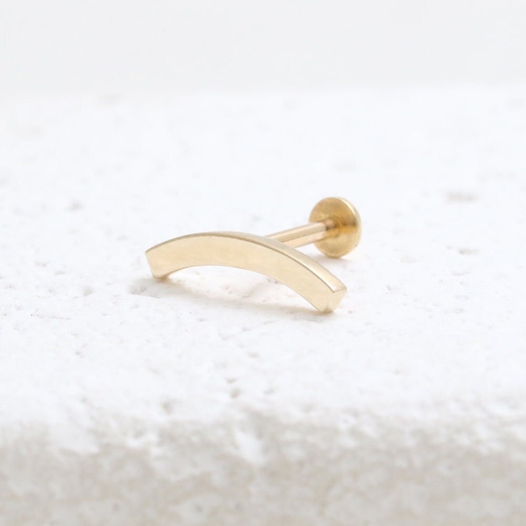 14K Solid Gold Slim Curved Stick Ear Stud, Cartilage, Tragus, Helix ...