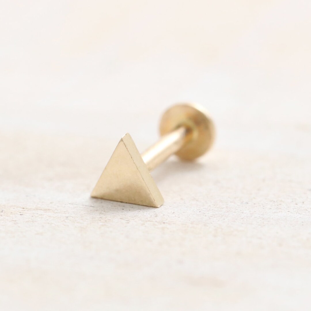14K Solid Gold Tiny Triangle Ear Stud, Cartilage, Tragus, Helix, Conch ...