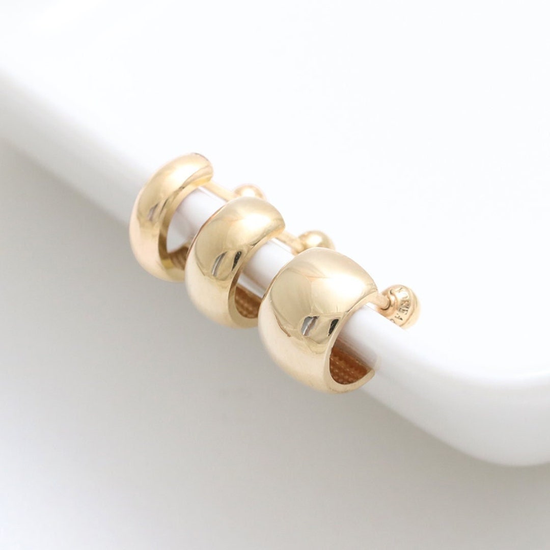 14K 18K Solid Gold Various Widths Minimalist Round Tube Ear Hoop Stud ...