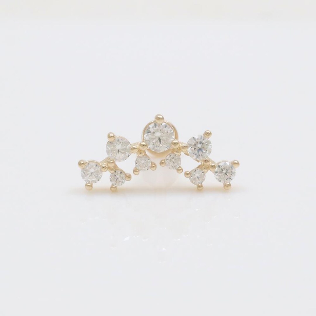 14K Solid Gold CZ Cluster Tiara Ear Lobe Stud Cartilage Tragus Helix ...