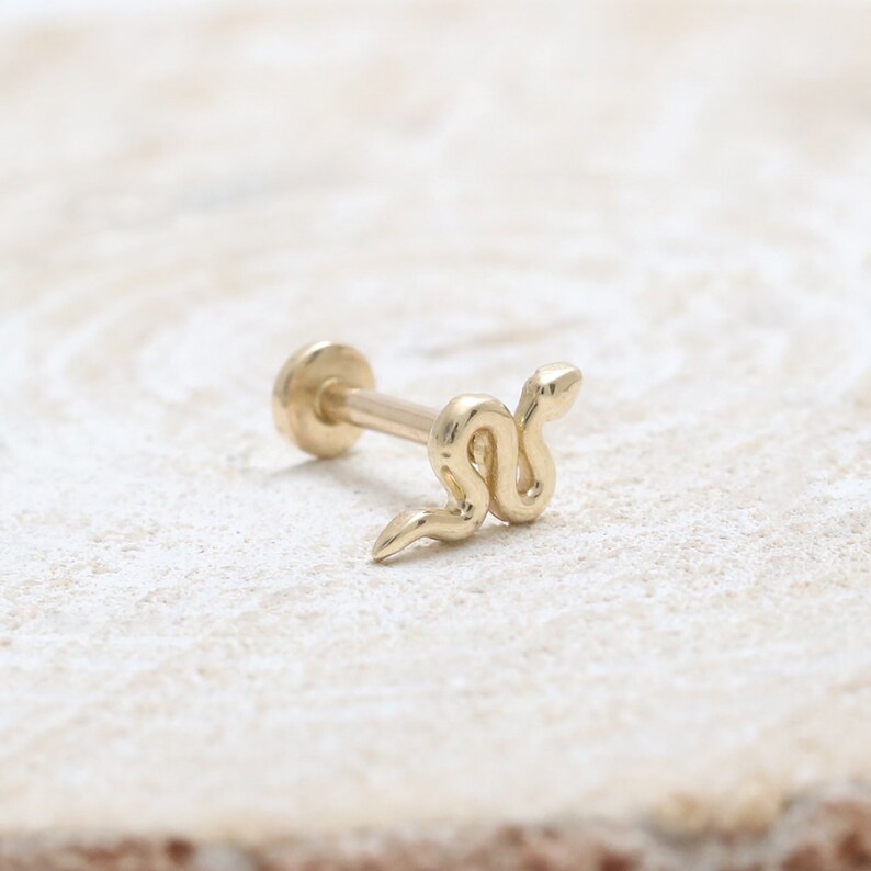 14K Solid Gold Tiny Snake Ear Stud Cartilage Tragus Helix - Etsy