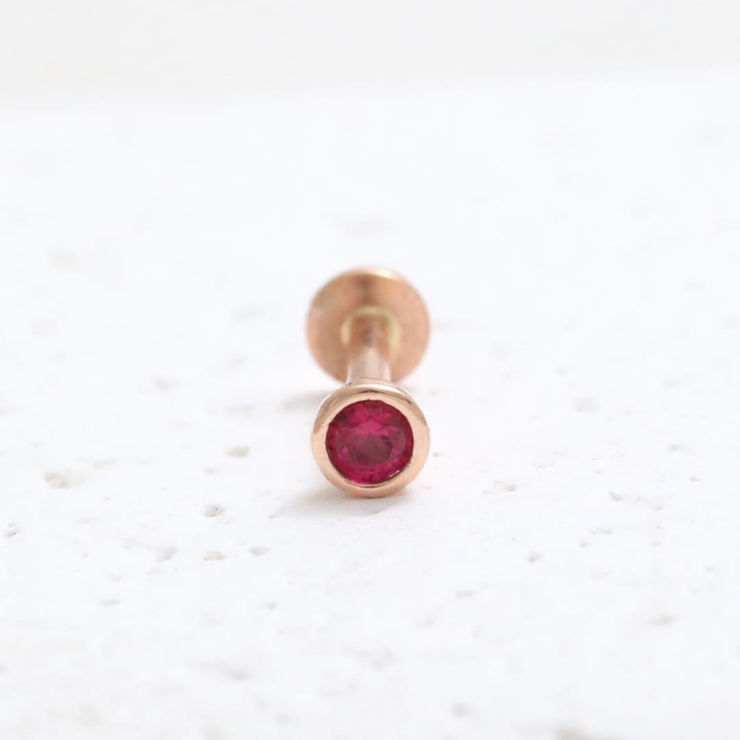 14K Solid Gold 0.03ct, 0.07ct, 0.1ct, 0.15ct or 0.25ct Ruby Round Bezel ...