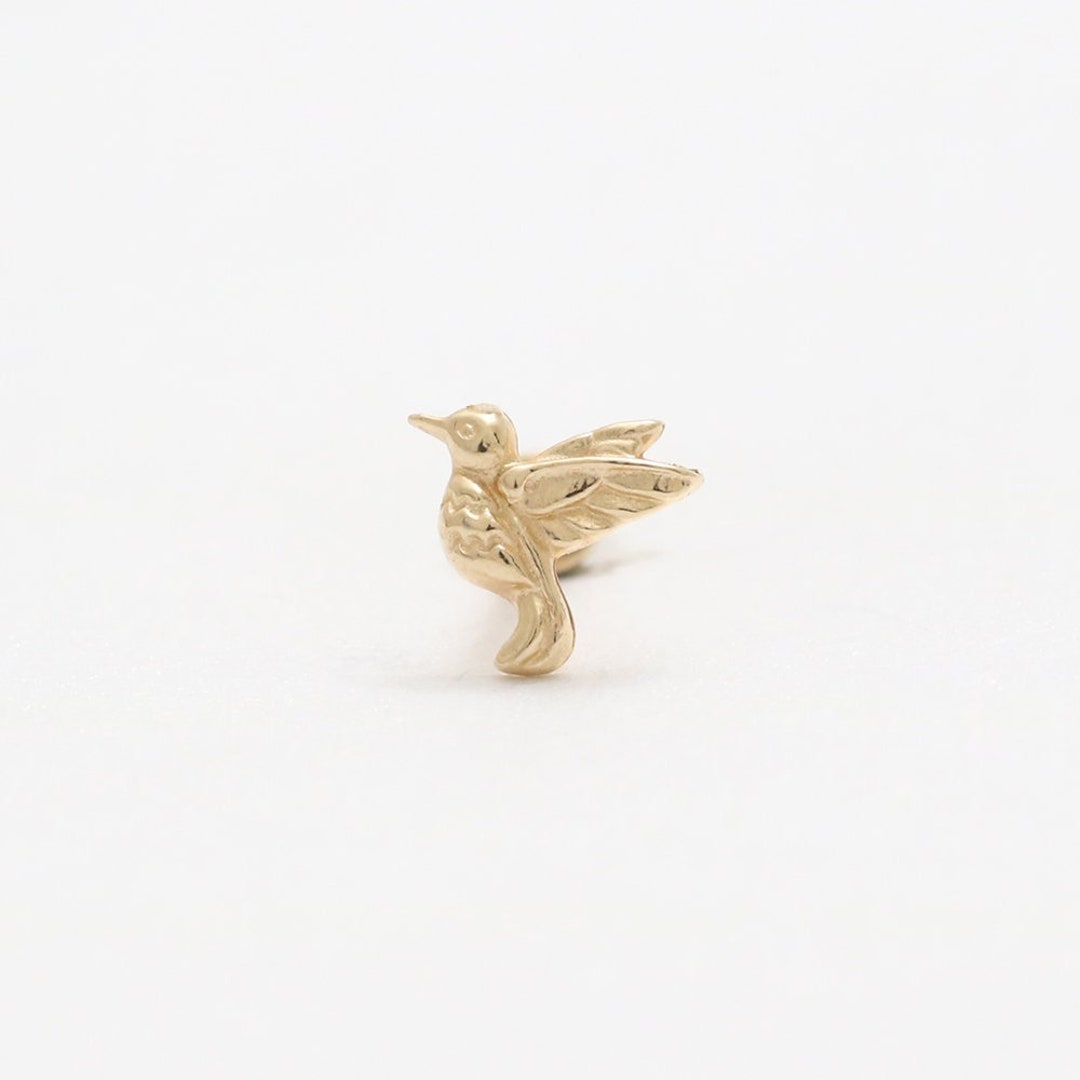 14K Solid Gold Small Swallow Bird Ear Stud, Cartilage, Tragus, Helix ...