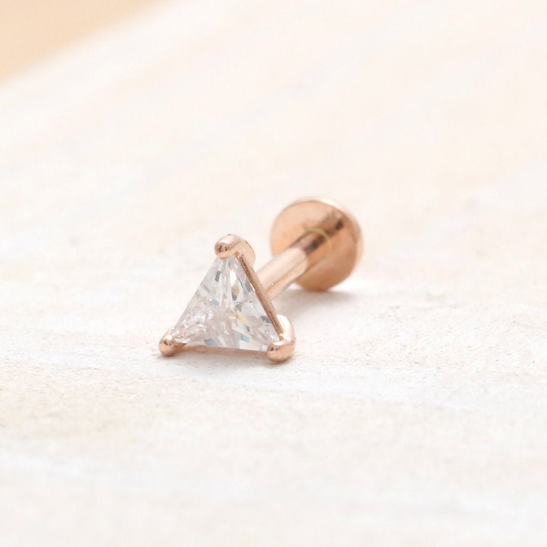 Buy 14K Solid Gold Triangle CZ Ear Stud, Cartilage, Tragus, Helix ...