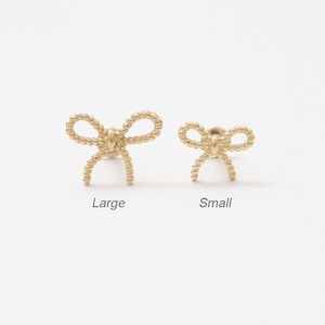 14K Solid Gold Rope Wire Bow Ribbon Ear Stud, Cartilage, Tragus, Helix ...