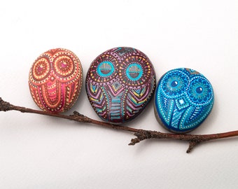 Painted Owl Rock | Etsy