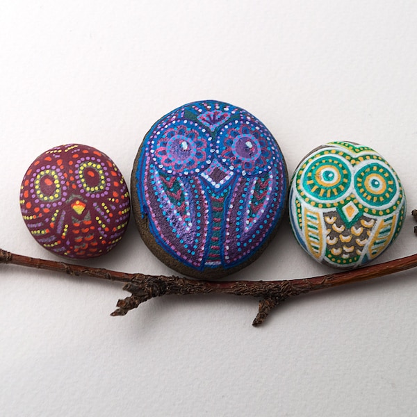 Painted Owl Rock - Etsy