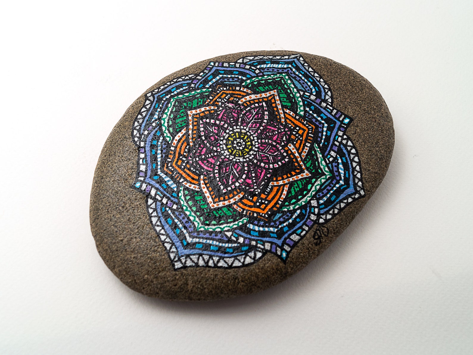Mandala Stone Hand Painted Rock Art Pattern on Both Sides - Etsy