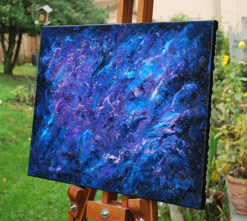 Original Blue and Purple Abstract Cosmos Oil Painting Impressionist ...