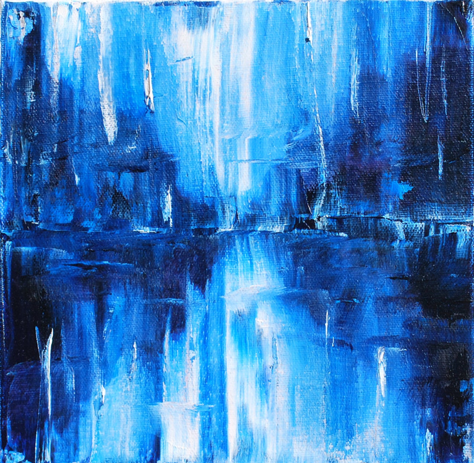 Original arte moderno monocromático azul y blanco, pintura al óleo ...