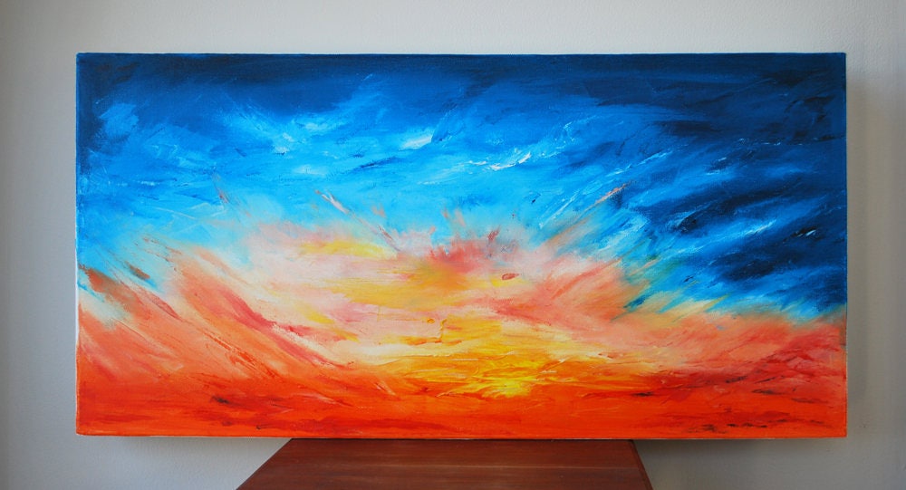 Original Abstract Impressionism Sunset Oil Painting, Contemporary ...