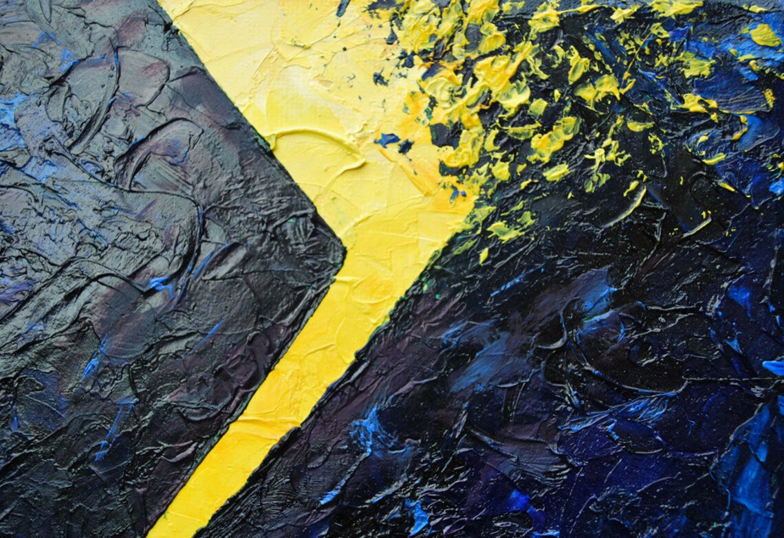 Original Abstract Expressionism Oil Painting, Modern Minimal Art, Blue ...