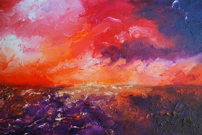 Contemporary Texture Finger Painting, Original Modern Sunset Oil ...
