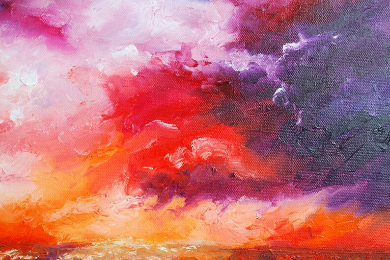 Contemporary Texture Finger Painting, Original Modern Sunset Oil ...