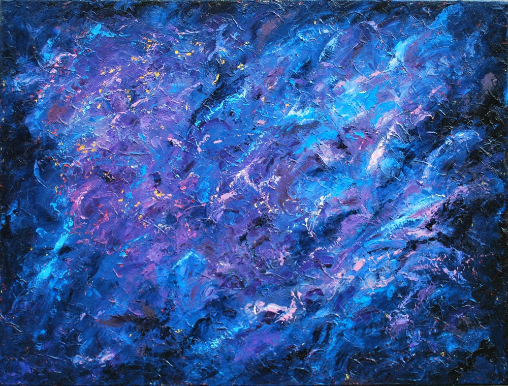 Original Blue and Purple Abstract Cosmos Oil Painting Impressionist ...