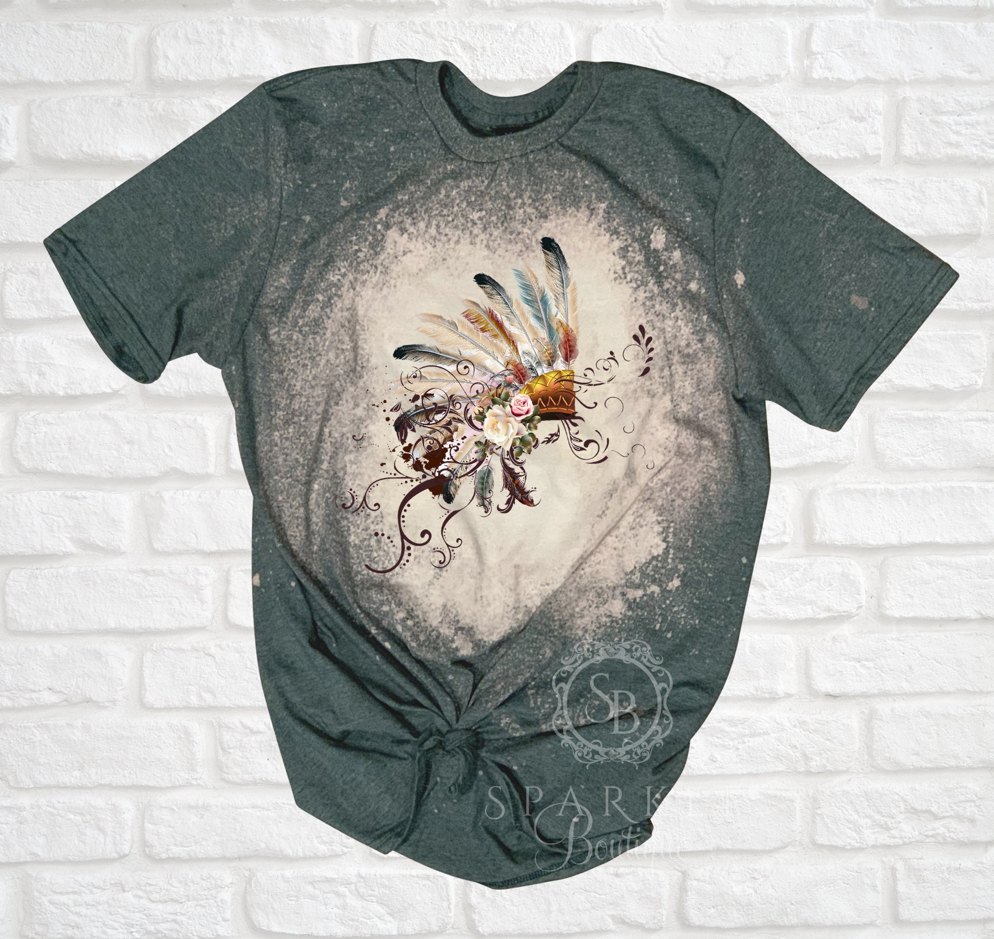 Indian Headdress Shirt Native American Tee BLEACHED Shirt | Etsy