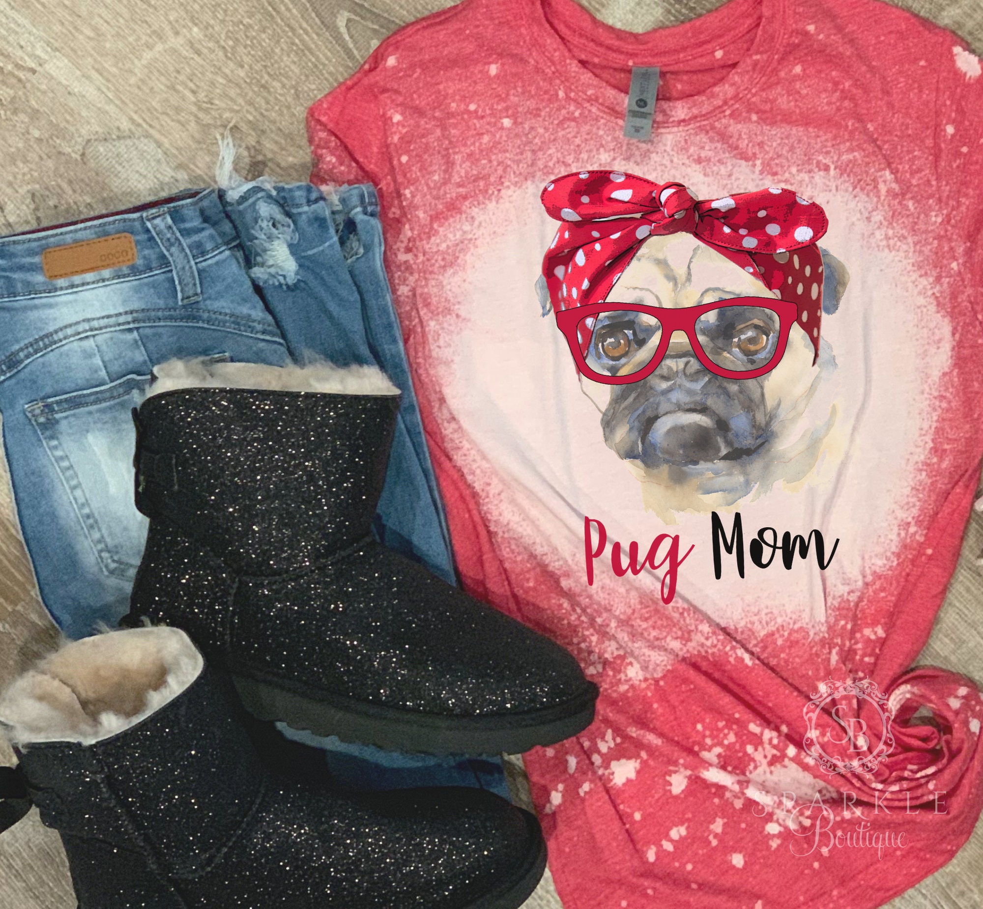 Pug Shirt Great Gift BLEACHED Tshirt PUG Lover Pug MOM | Etsy