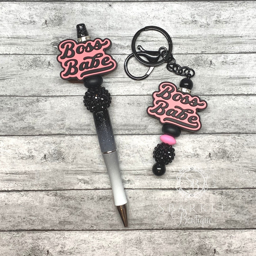 Boss Babe Pen and Keychain Set - Custom Beaded Pen - Decorative Pens ...