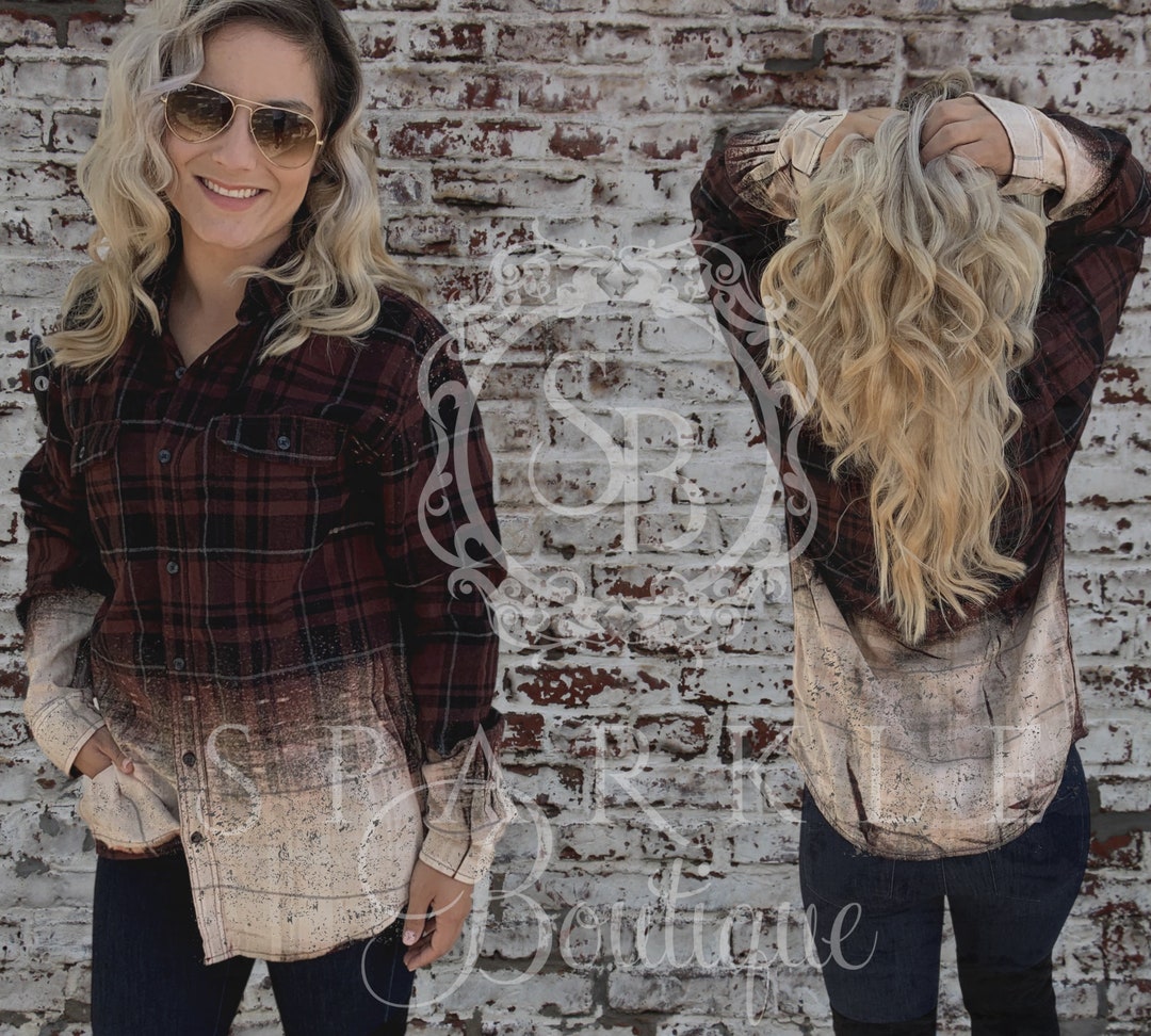 Bleached Flannel, Distressed Flannel, Acid Washed Vintage Dipped Rustic ...