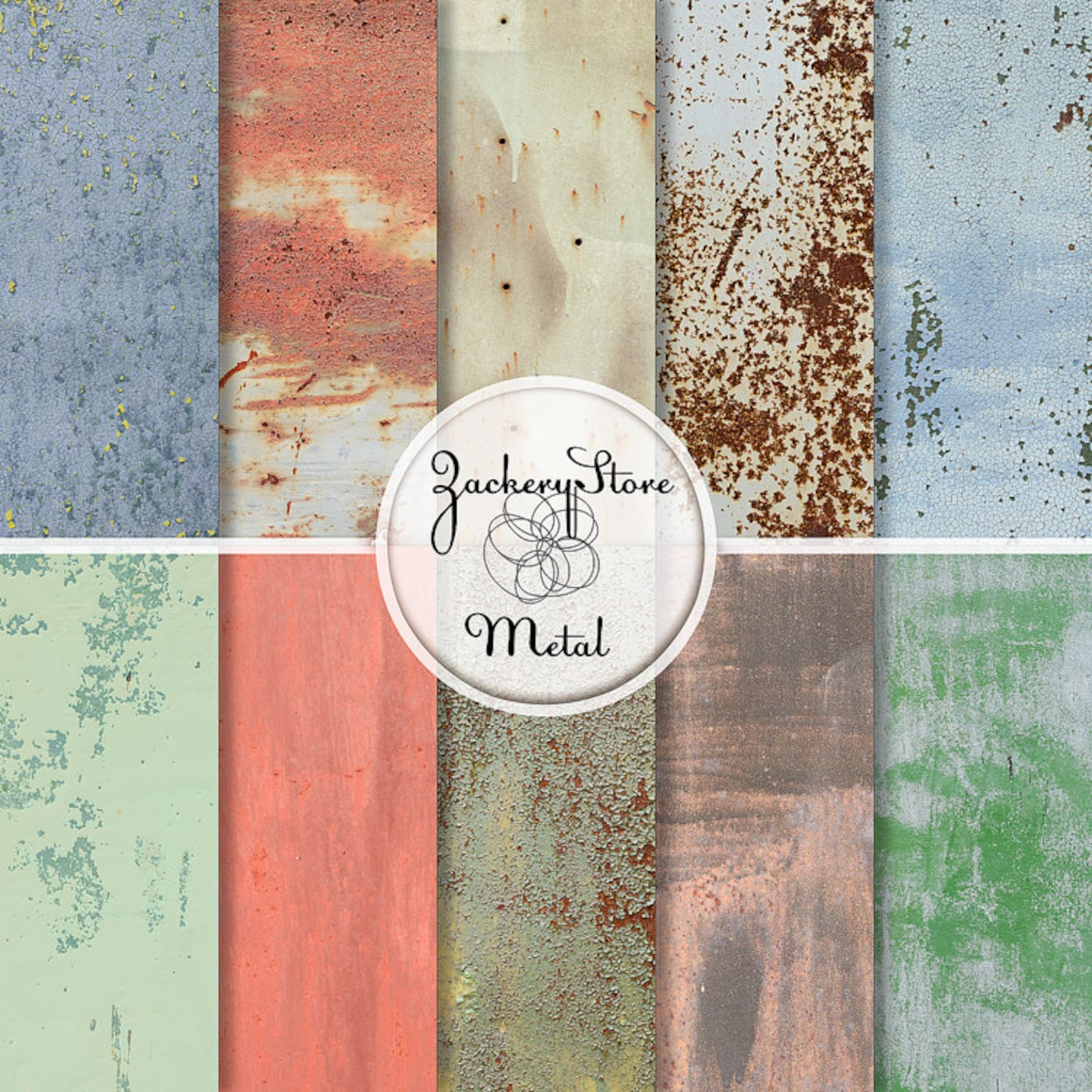 RUSTY METAL Digital Scrapbook Craft Paper Pack Texture Set 10 Papers ...