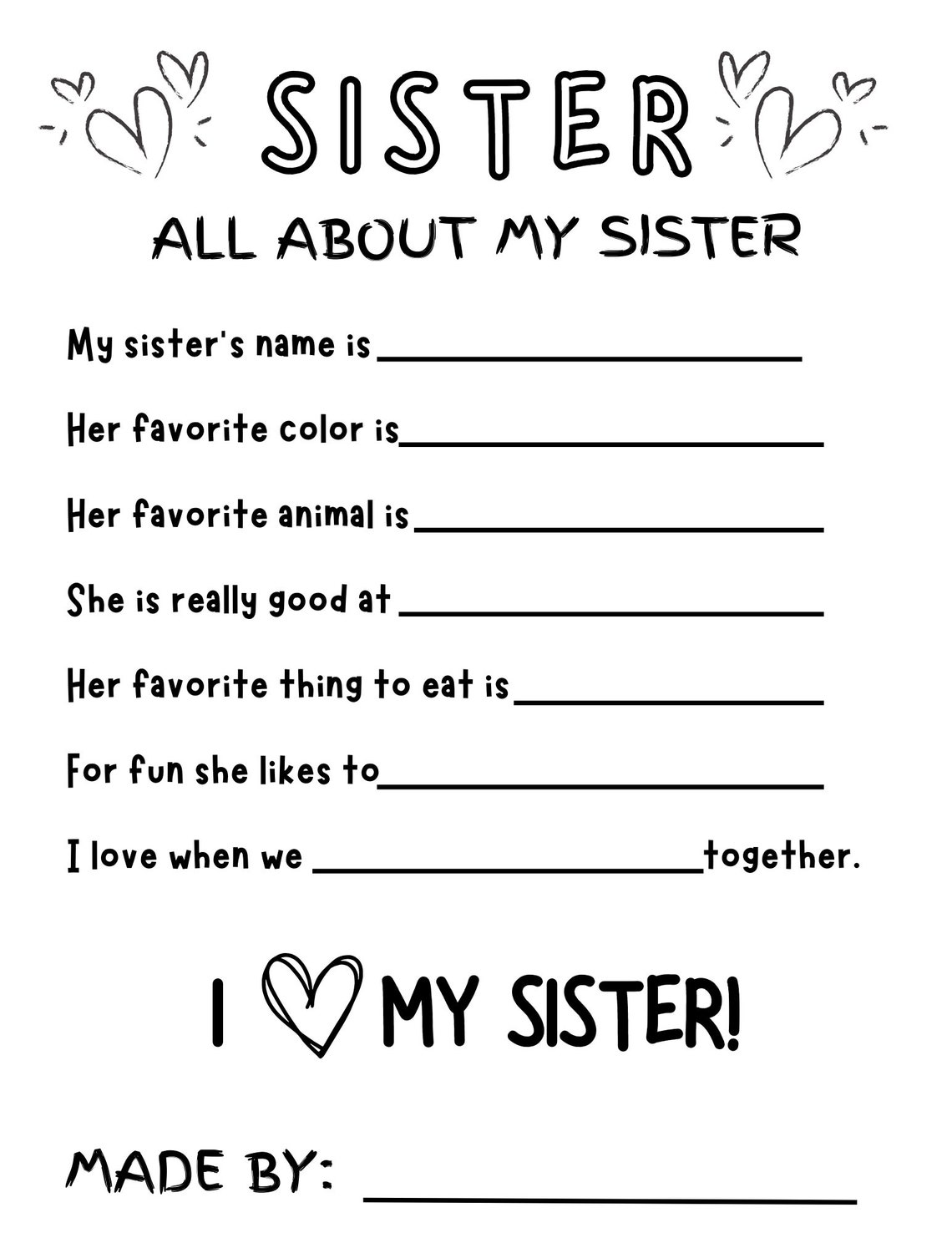 All About My Sister Printable, Sister Printable, Sister Activity ...