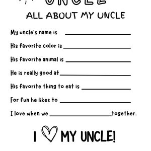 All About My Uncle Printable, Uncle Printable, Uncle Activity, Uncle ...