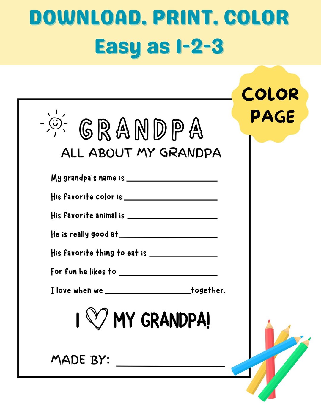 All About My Grandpa Printable, Grandpa Printable, Grandpa Activity ...
