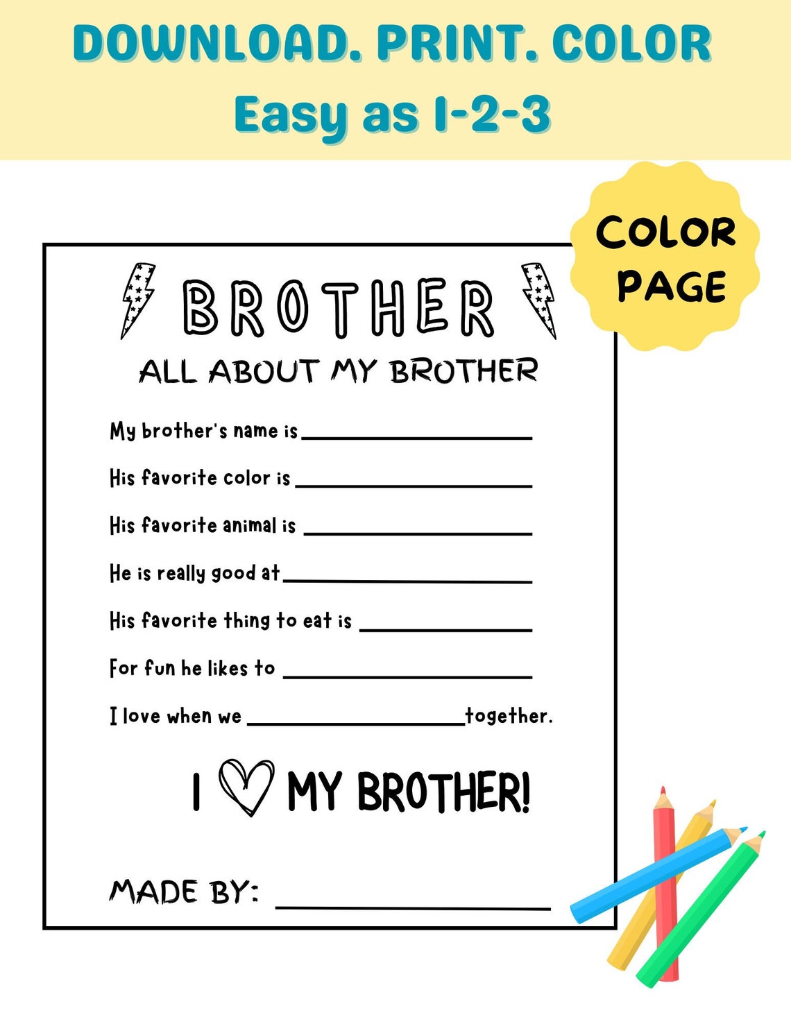 All About My Brother Printable, Brother Printable, Brother Activity ...