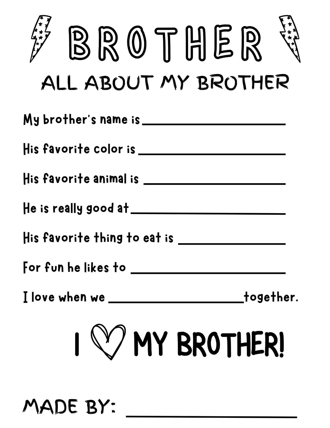 All About My Brother Printable, Brother Printable, Brother Activity ...