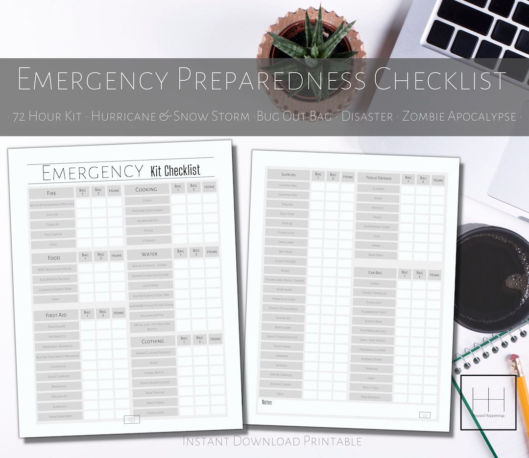 Emergency/ Disaster Preparedness Checklist Planner for Home and Car, 72 ...