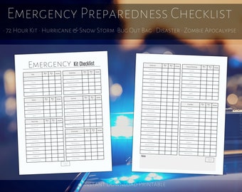 Emergency/ Disaster Preparedness Checklist Planner for Home and Car, 72 ...