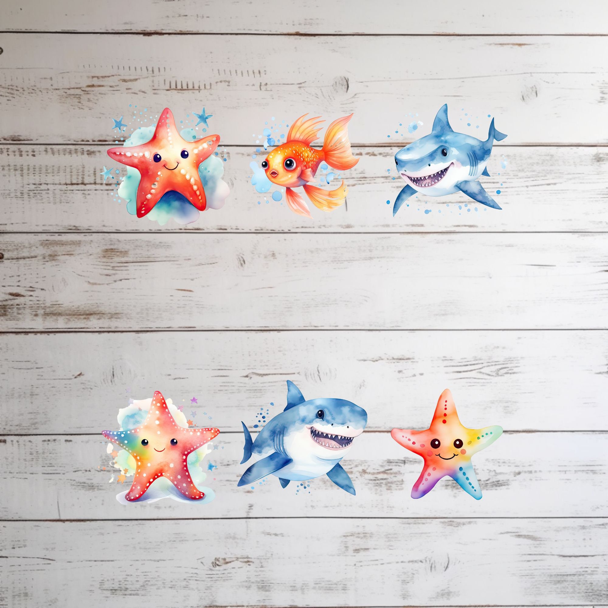 Watercolor Sea Ocean Animals Clipart Cute Decor Bundle for Kids, Marine ...