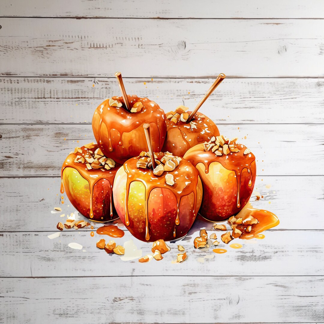 Fall Sweet Treats Watercolor Clipart Cozy Fall Images, Caramel Apples ...