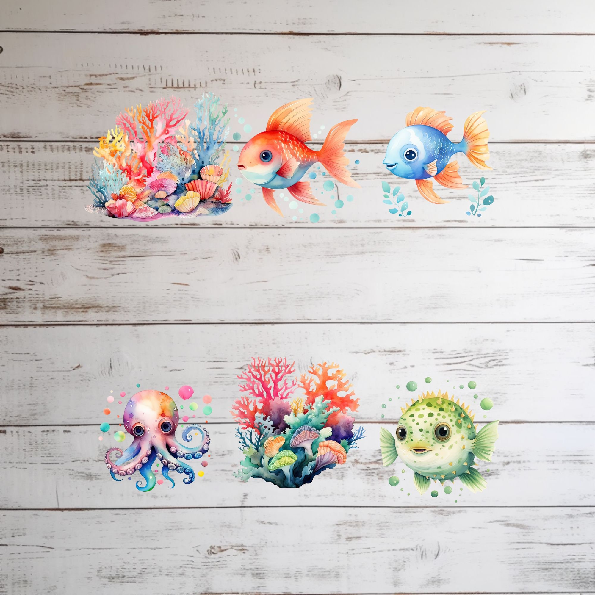 Watercolor Sea Ocean Animals Clipart Cute Decor Bundle for Kids, Marine ...