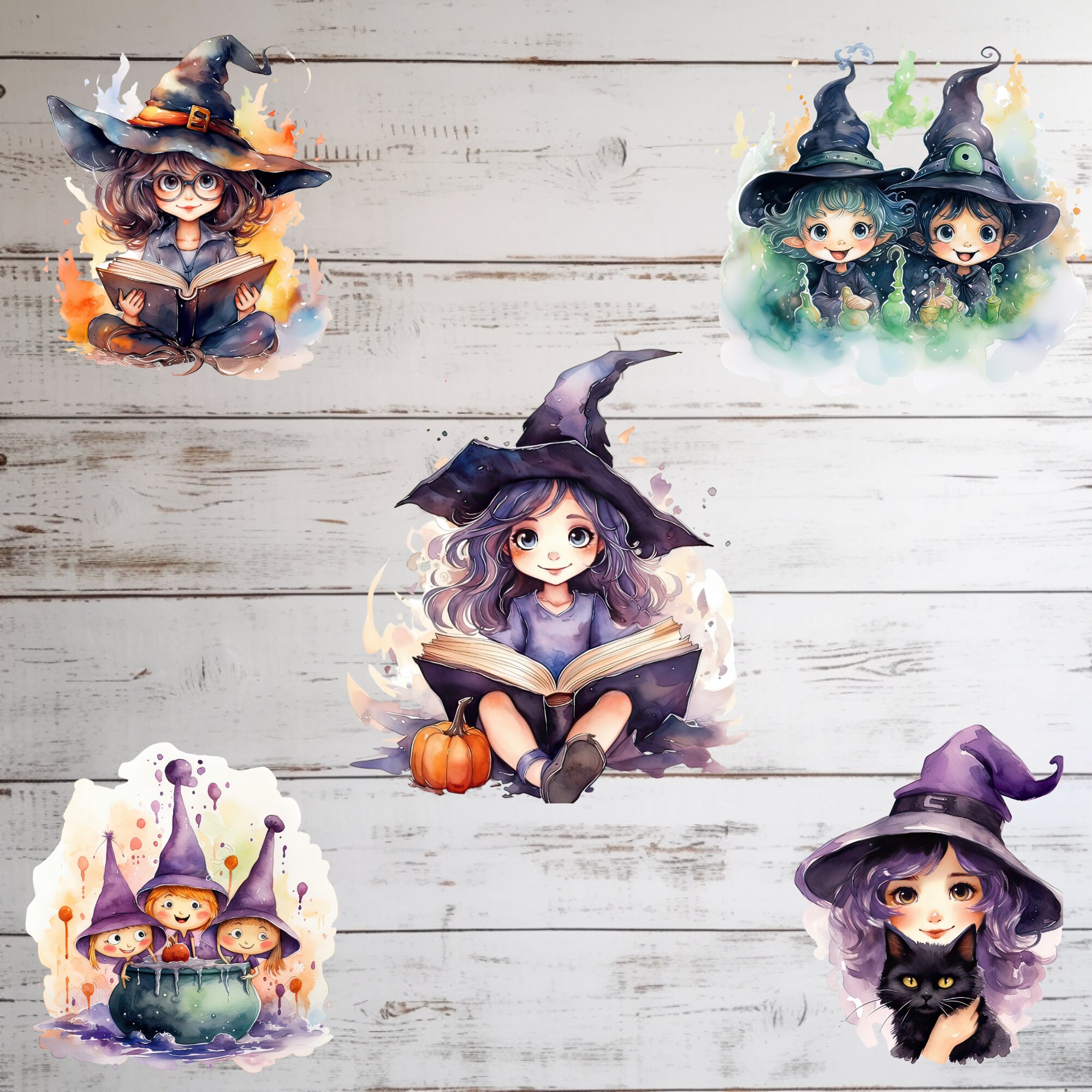 Witches Watercolor Clipart Bundle PNG Fairytale Witch Images, Fantasy ...