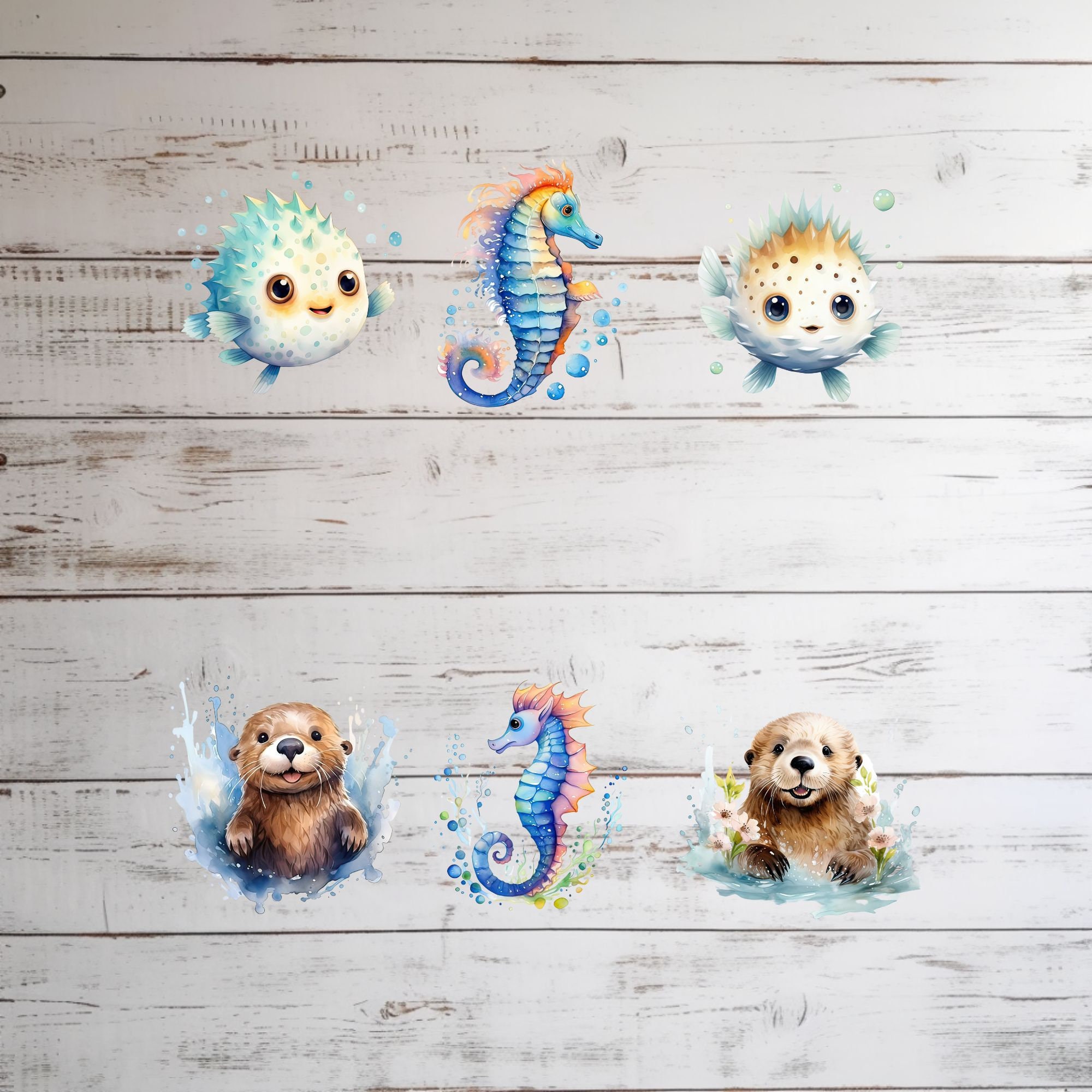 Watercolor Sea Ocean Animals Clipart Cute Decor Bundle for Kids, Marine ...