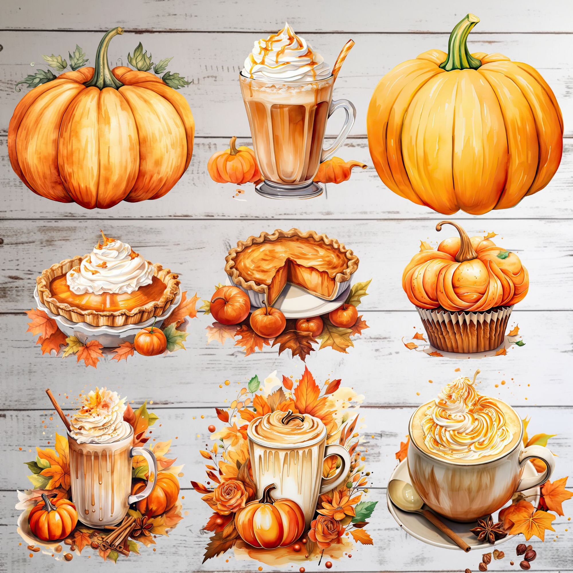Fall Watercolor Clipart Bundle 50 PNG Cozy Fall Images, Pumpkins ...