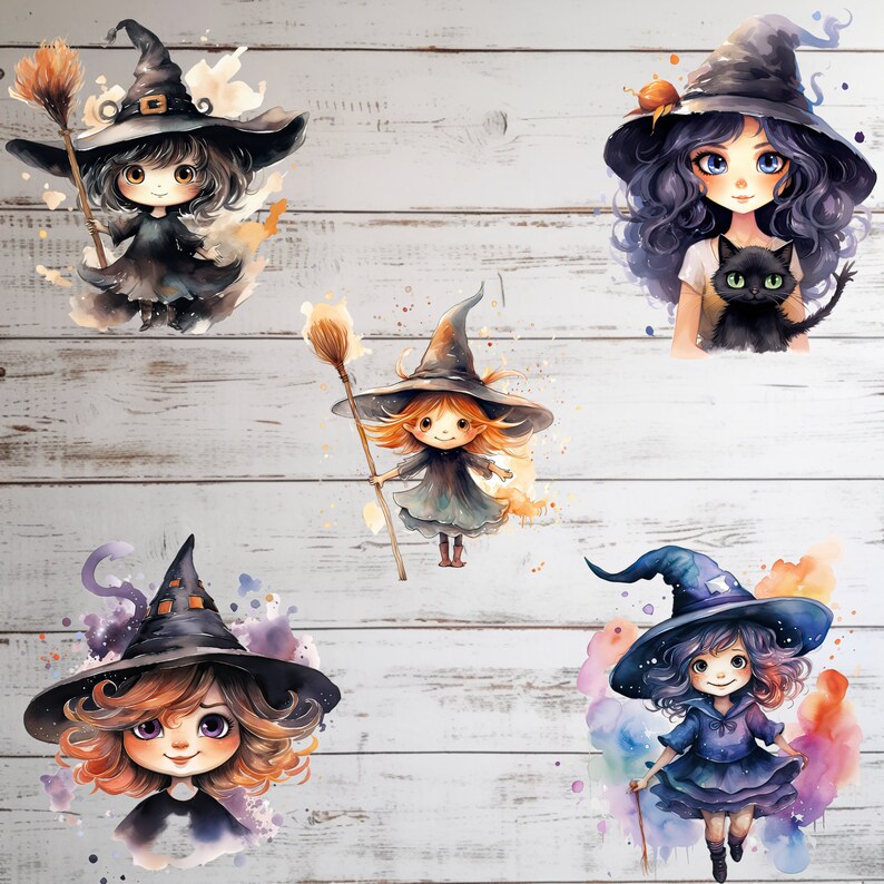 Witches Watercolor Clipart Bundle PNG Fairytale Witch Images, Fantasy ...