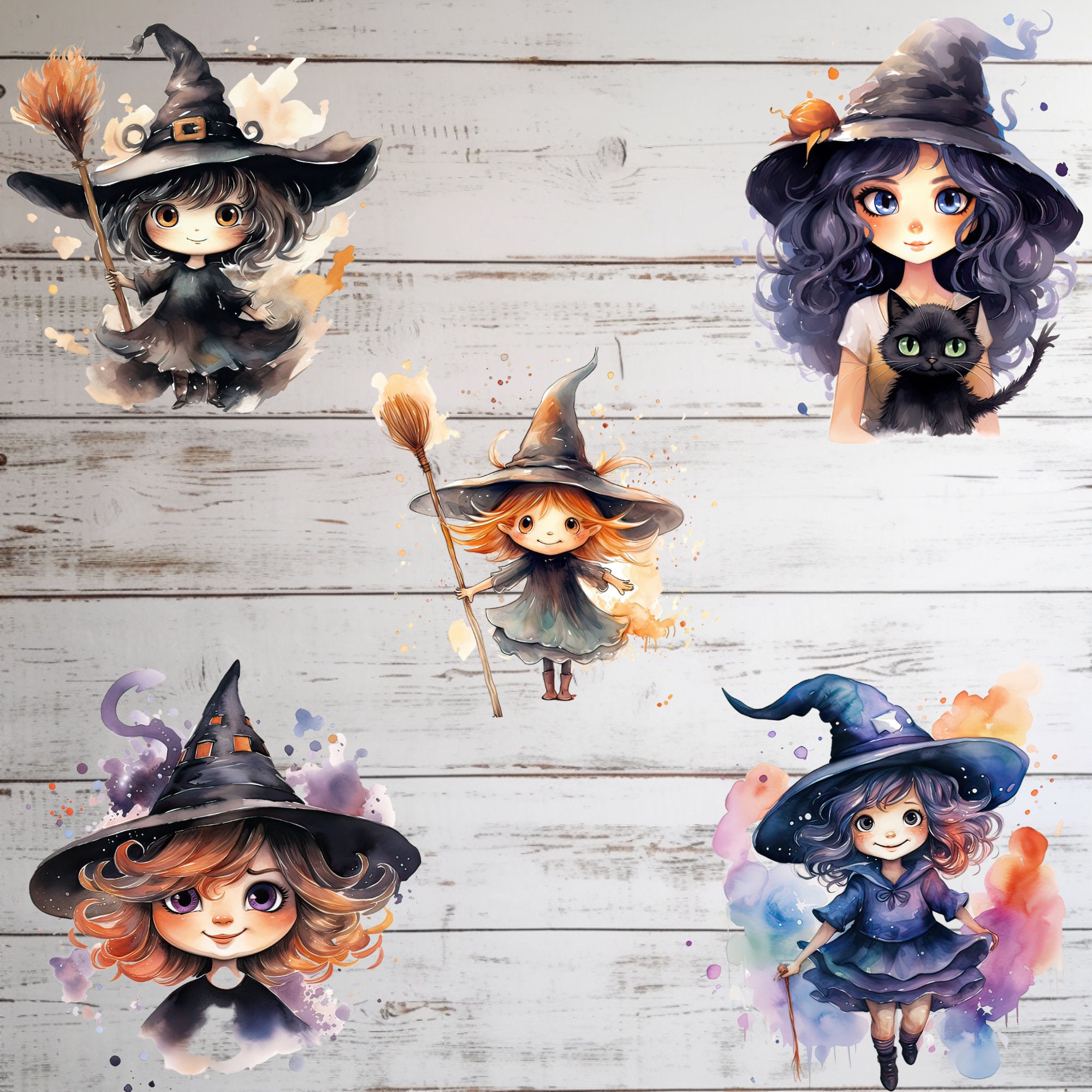 Witches Watercolor Clipart Bundle PNG Fairytale Witch Images, Fantasy ...