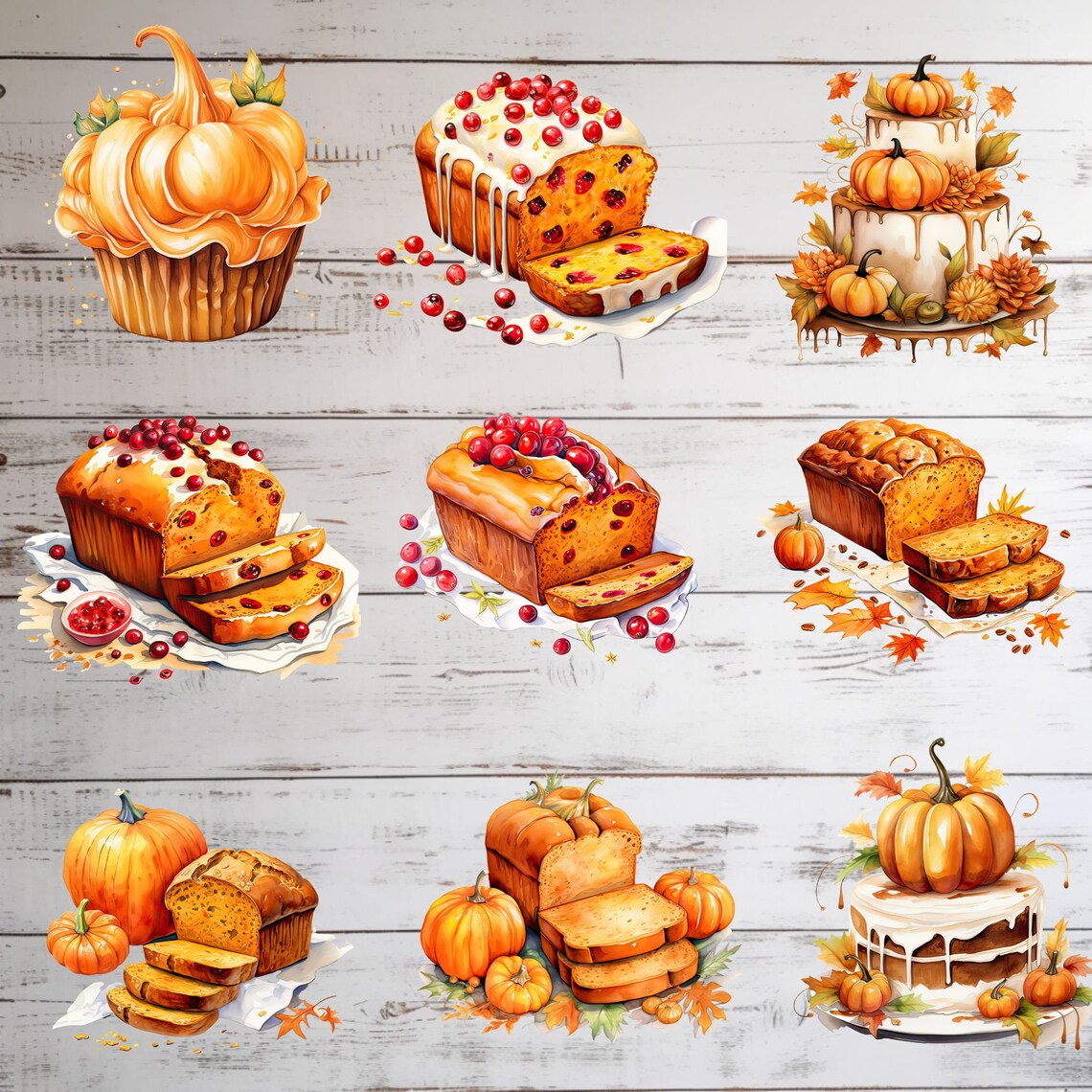 Fall Watercolor Clipart Bundle 50 PNG Cozy Fall Images, Pumpkins ...
